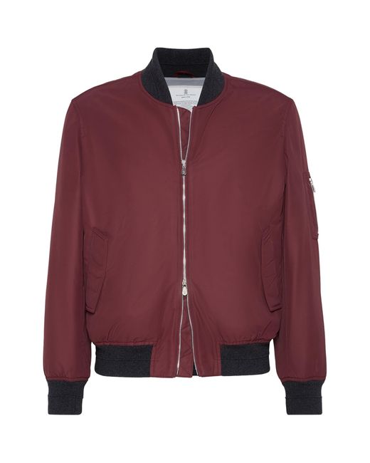 Brunello Cucinelli Technical Satin Bomber Jacket in Red for Men | Lyst UK