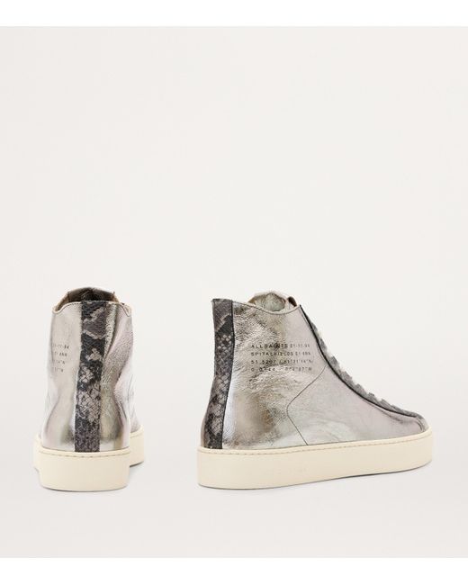 AllSaints Leather Tana Metallic High-Top Sneakers in Natural | Lyst