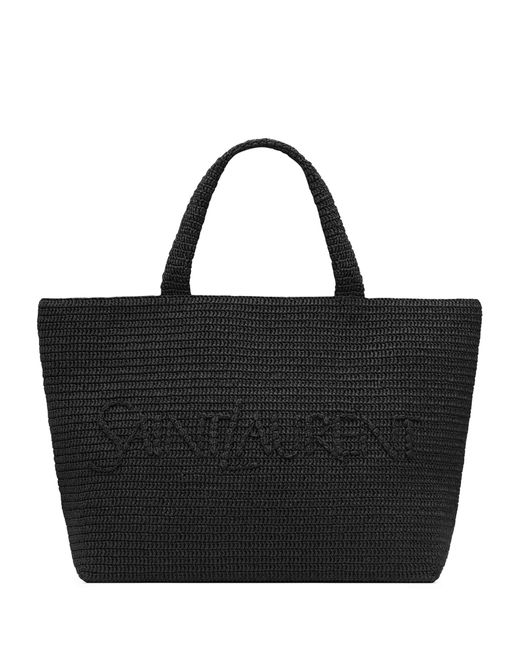 Saint Laurent Raffia Logo Tote Bag in Black for Men | Lyst