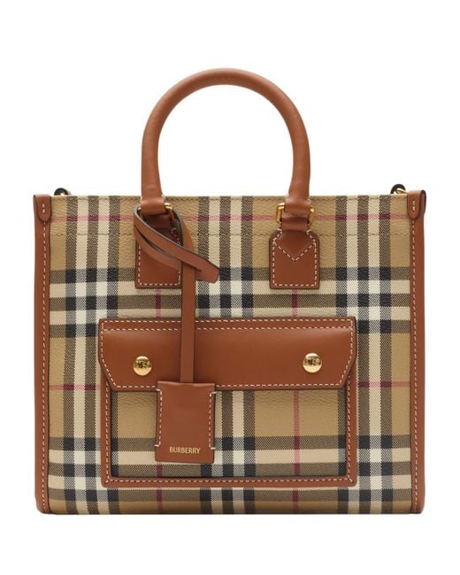 Burberry Mini Check Freya Tote Bag in Brown | Lyst UK