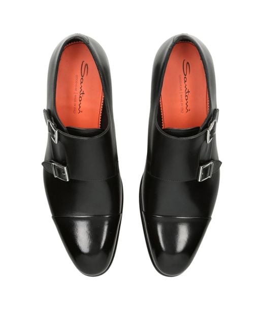Santoni Leather Carter Double Monk Shoes in Black for Men | Lyst
