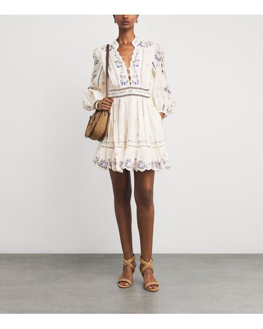 Zimmermann Linen Patience Mini Dress in White | Lyst UK