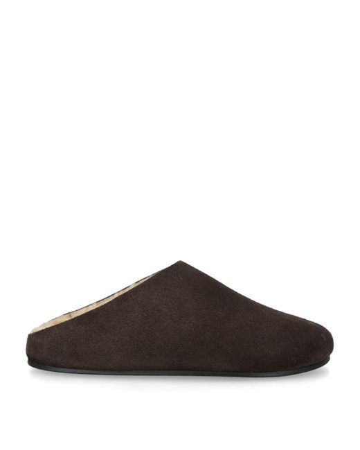 The Row Hudson Suede Shearling Slides in Brown | Lyst