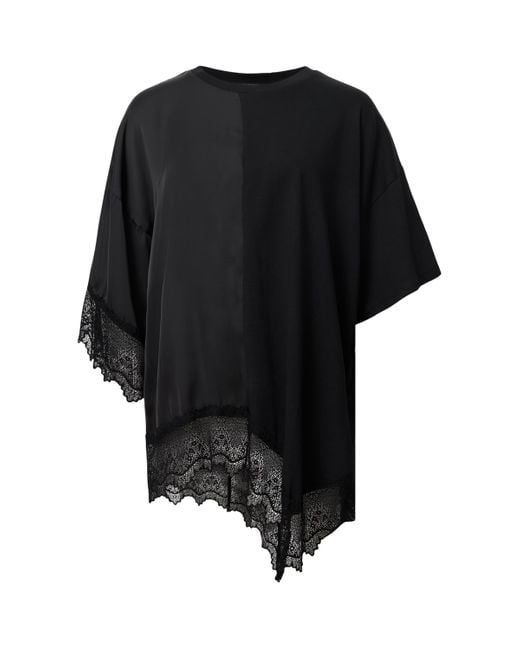 AllSaints Cotton Lace-Trim Lenny T-Shirt in Black | Lyst UK