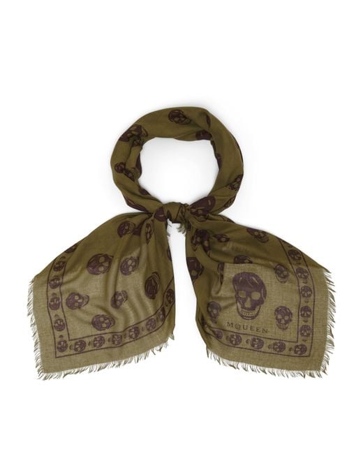 McQueen Modal-Silk Skull Scarf in Green for Men | Lyst UK