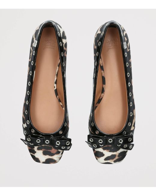 Ganni Leopard Print Eyelet Ballet Flats in Black | Lyst