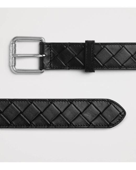Bottega Veneta Intrecciato Leather Stamp Belt in Black for Men | Lyst