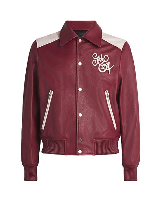 Amiri Logo Leather Jacket in Red for Men | Lyst