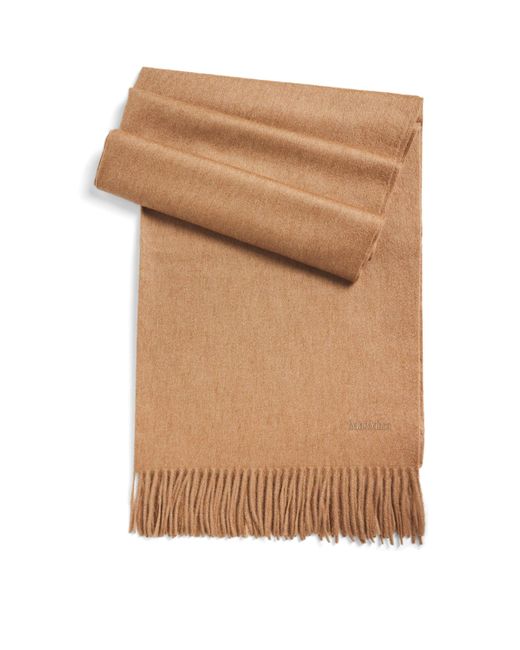 Max Mara Camel Logo Scarf in Natural | Lyst UK