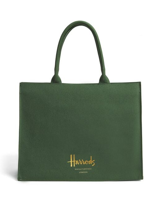 Harrods Large Cotton Logo Tote Bag in Green | Lyst