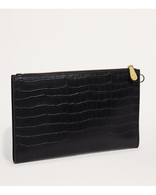 Harrods Medium Croc-Embossed Leather Pouch in Black | Lyst
