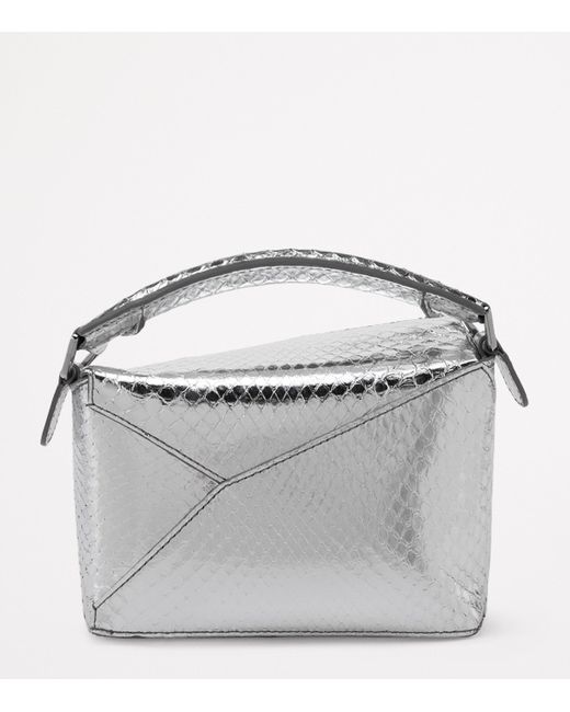 Loewe Exclusive Mini Python Skin Puzzle Edge Top-Handle Bag in Metallic ...
