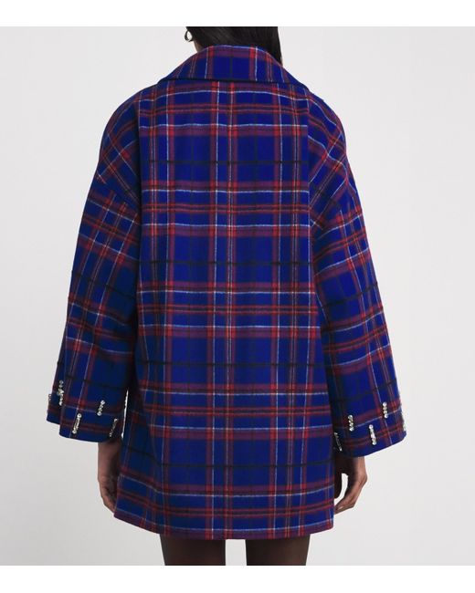 MAX&Co. Wool-Blend Check Pea Coat in Blue | Lyst UK