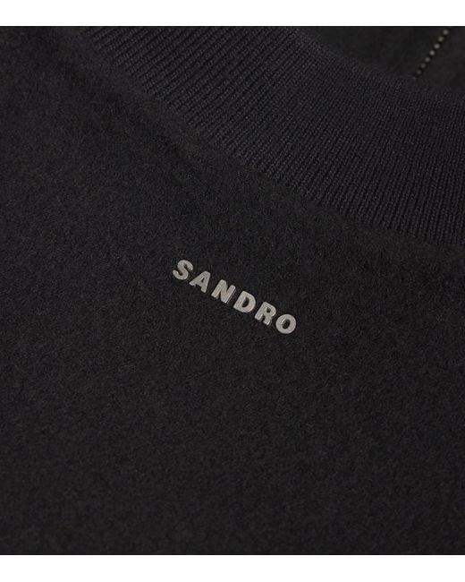 Sandro Wool-Blend Bomber Jacket in Black for Men | Lyst UK