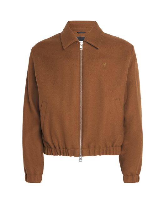 Ami Paris Boiled Wool Bomber Jacket in Brown for Men | Lyst UK