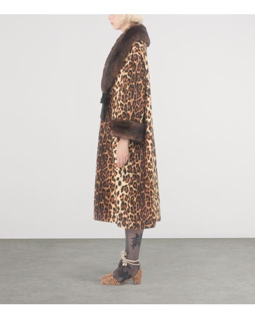 Valentino Wool Leopard Print Coat in Brown | Lyst UK