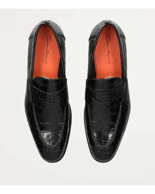 Santoni Crocodile Skin Duke Penny Loafers in Black for Men | Lyst