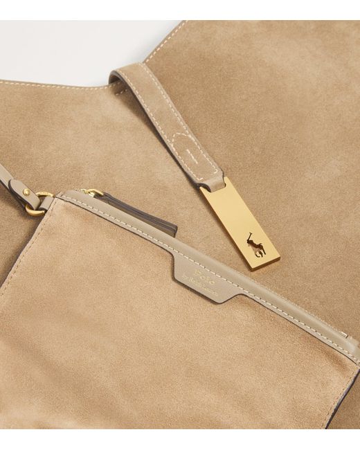 Polo Ralph Lauren Large Suede Polo Id Shoulder Bag in Natural | Lyst