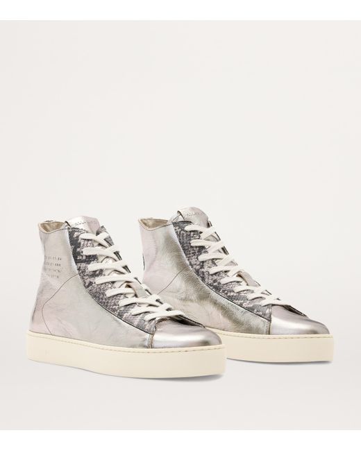 AllSaints Leather Tana Metallic High-Top Sneakers in Natural | Lyst