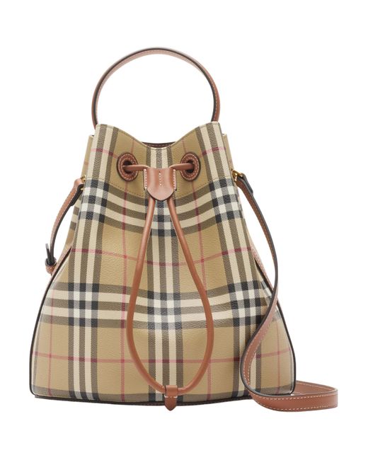 Burberry Small Check Bucket Bag in Brown | Lyst UK