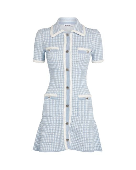 Self-Portrait Knitted Mini Dress in Blue | Lyst