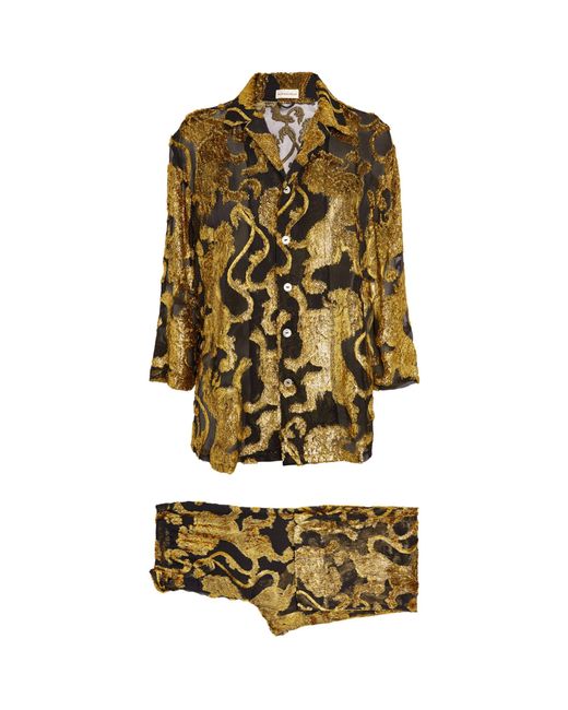 Olivia Von Halle Silk Blend Casablanca Noble Pyjama Set In Metallic Lyst