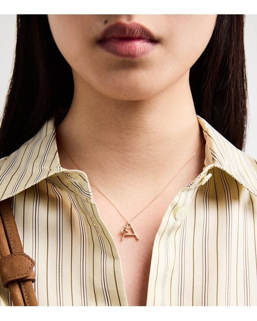 BeeGoddess Diamond And Citrine Letter 'A' Necklace in Metallic | Lyst UK