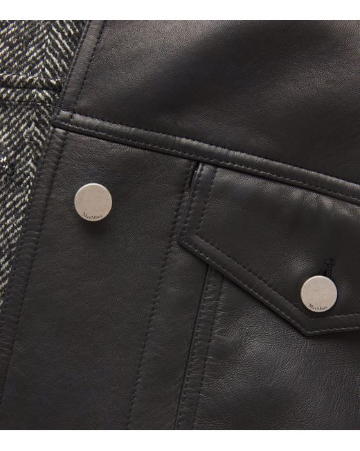 Max Mara Leather Tweed-Lined Jacket in Black | Lyst
