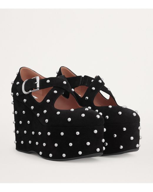 Alaïa Suede Studded Criss-Cross Wedges 110 in Black | Lyst