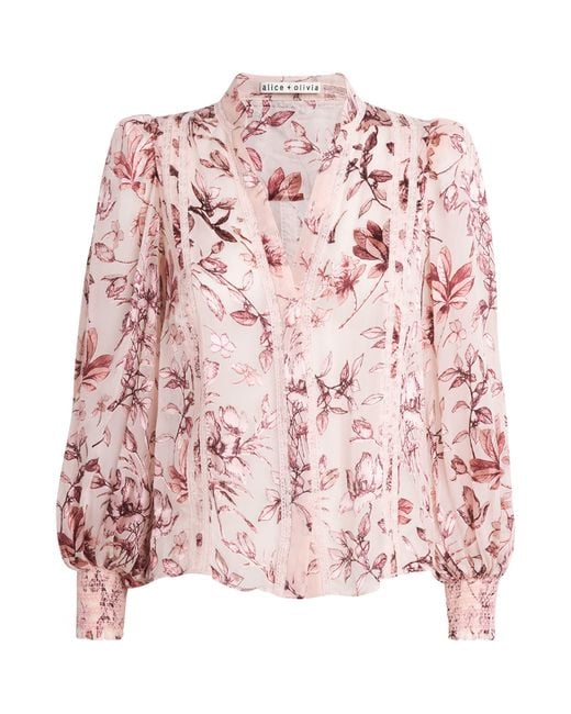 Alice + Olivia Floral Arlette Blouse in Pink | Lyst
