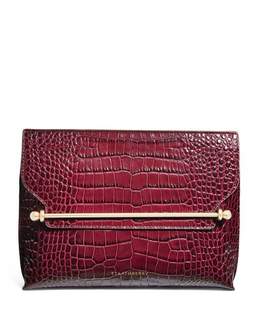 Strathberry Croc-Embossed Leather Stylist Clutch Bag in Red | Lyst