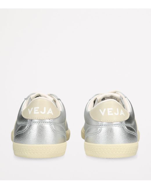 Veja Metallic-Leather Volley Sneakers in White | Lyst
