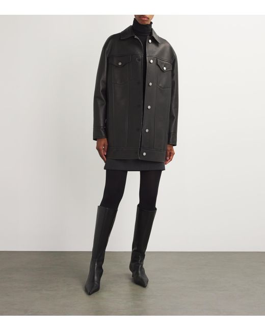 Max Mara Leather Tweed-Lined Jacket in Black | Lyst