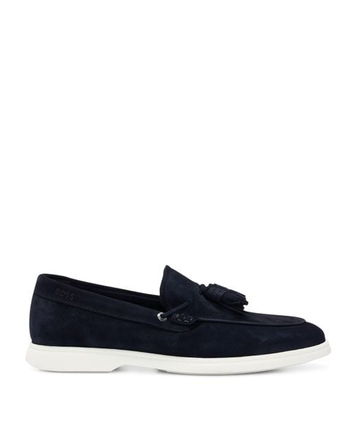 BOSS Suede Tassel Loafers in Blue for Men | Lyst