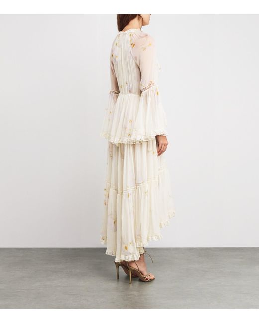 Zimmermann Memento Peplum Flutter Midi Dress in Natural | Lyst UK