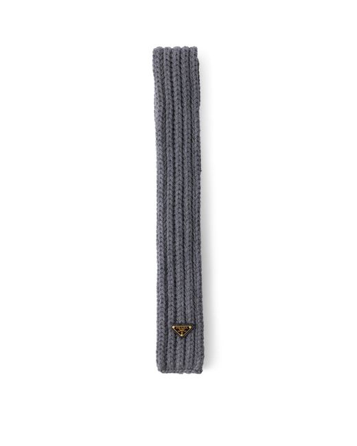 Prada Virgin Wool Logo Scarf in White | Lyst UK