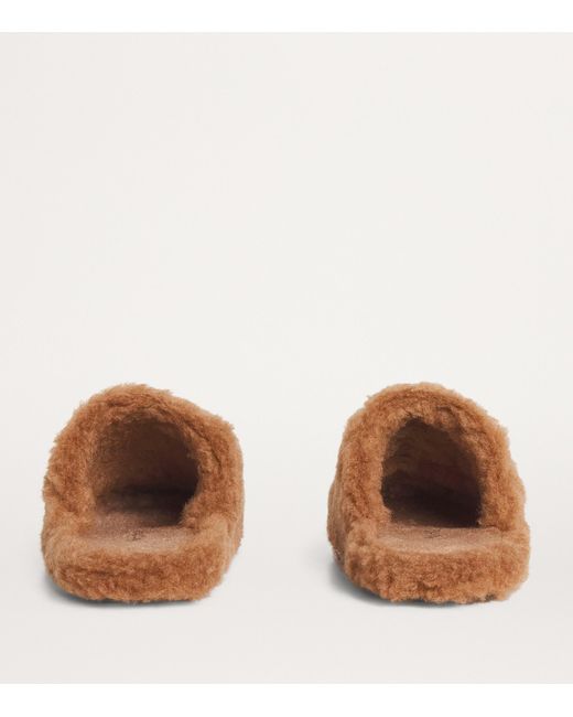 Max Mara Camel-Silk Teddy Slippers in Brown | Lyst