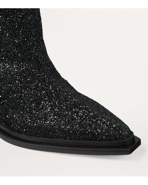 Jimmy Choo Cece 80 Glitter Knee-High Boots in Black | Lyst