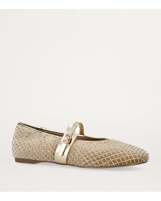 Steve Madden Crystal-Embellished Mesh Rejoice-R Flats in Natural | Lyst