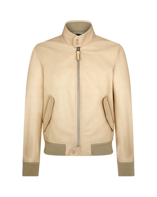 Tom Ford Tumbled Leather Harrington Jacket in Natural for Men | Lyst