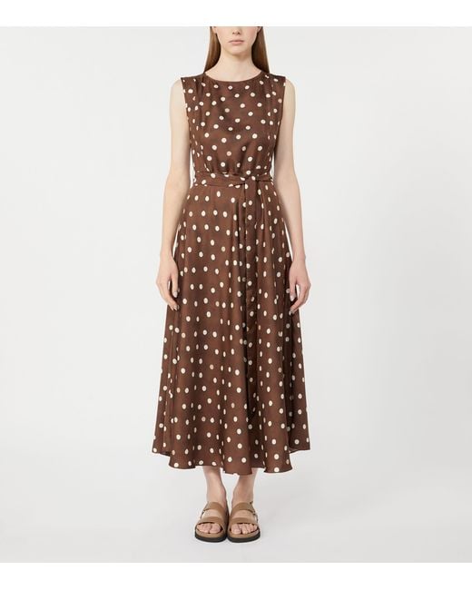 Max Mara Silk Polka-Dot Martina Midi Dress in Brown | Lyst