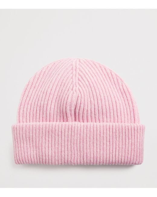 Ganni Wool-Blend Light Structured Rib-Knit Beanie in Pink | Lyst UK