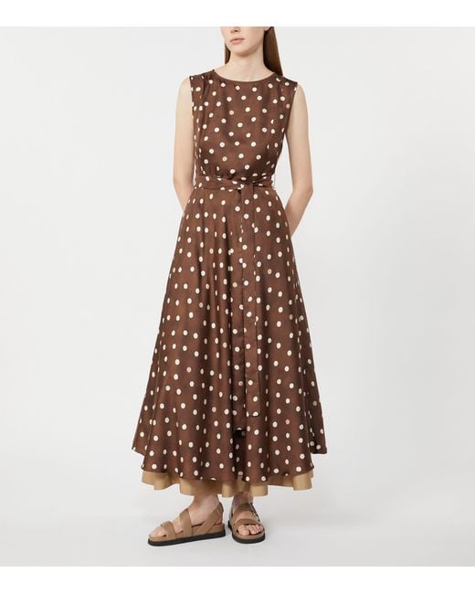 Max Mara Silk Polka-Dot Martina Midi Dress in Brown | Lyst