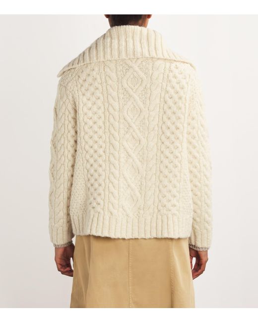 Polo Ralph Lauren Wool Aran-Knit Cardigan in Natural | Lyst