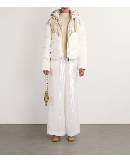 Khrisjoy Down Tweed-Trim Hug Puffer Jacket in White | Lyst