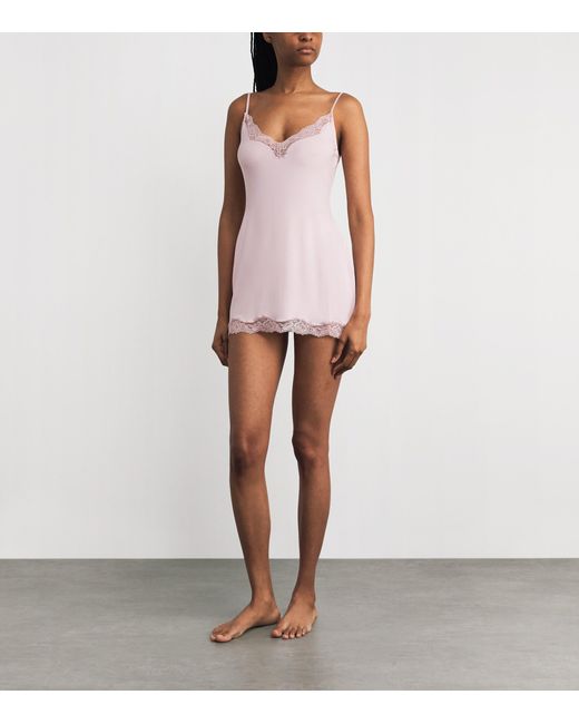 Skims Lace-Trim Mini Sleep Dress in Pink | Lyst UK