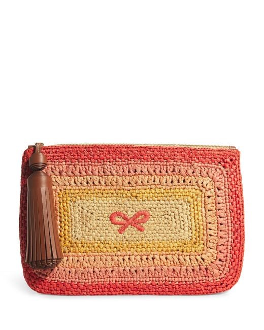 Anya Hindmarch Raffia Bow Clutch Bag in Red | Lyst