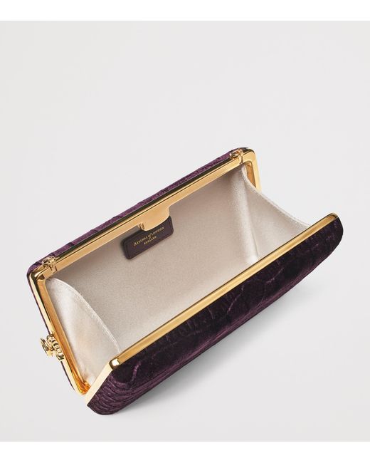Aspinal of London Velvet Croc-Embossed Paloma Box Clutch Bag in Purple ...