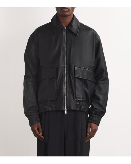 Studio Nicholson Leather Piston Bomber Jacket in Black for Men | Lyst
