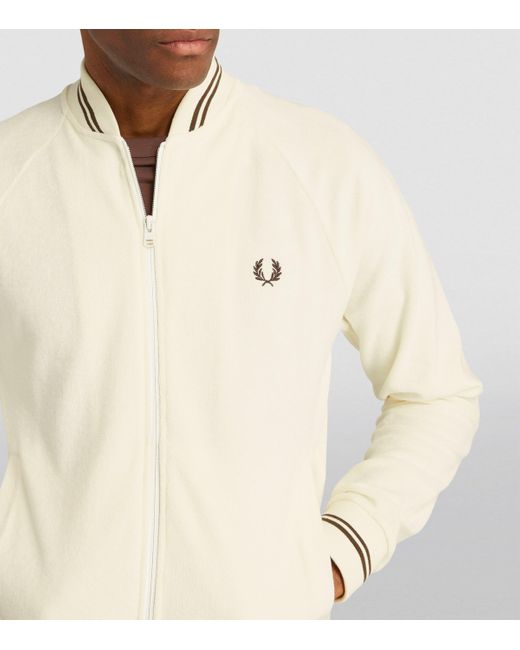 Fred Perry Towelling Bomber Jacket in White for Men | Lyst